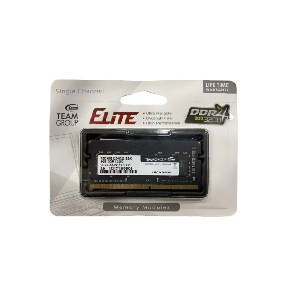 TEAMGROUP ELITE SO-DIMM Single 8GB 3200MHz CL22 DDR4 LAPTOP MEMORY - White Angel