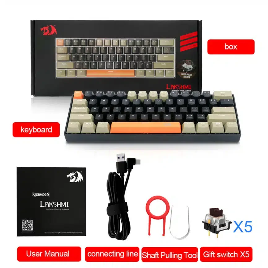 REDRAGON K606 LAKSHMI White LED 60% Gaming Mechanical Keyboard – Brown Switches (ORANGE, GREY ...